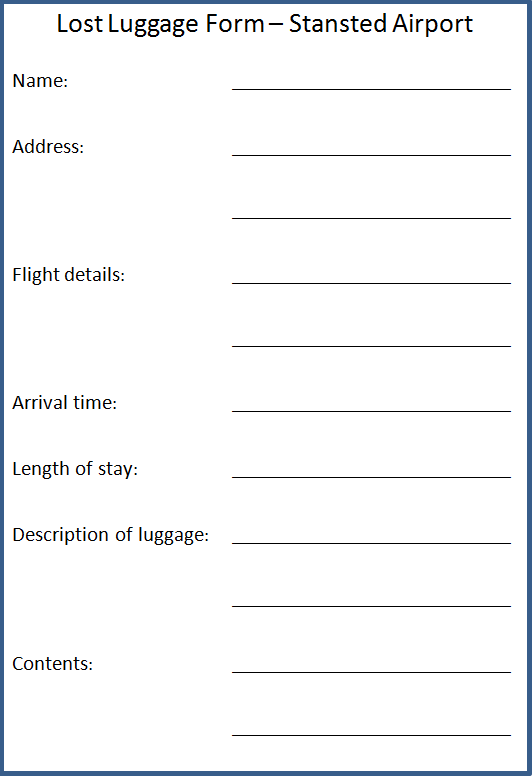 Practical speaking activity – Lost luggage at the airport ...